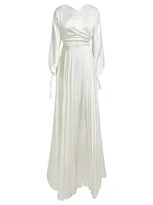 RHEA COSTA June Draped Satin Gown - Ivory