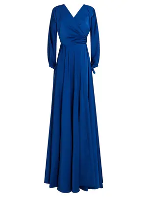 RHEA COSTA June Draped Satin Gown - Royal Blue