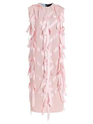 Prada Ribbon-embroidered Satin Midi Dress - Pink