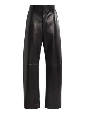 Bottega Veneta Mid-rise Leather Barrel-leg Pants - Black