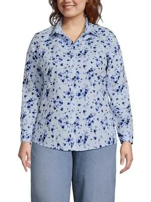 LANDS' END No Iron Supima Cotton Long Sleeve Shirt - Serene Blue Poetic Floral