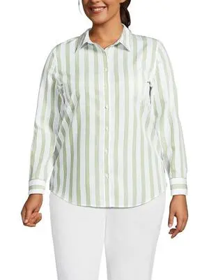 LANDS' END No Iron Button-front Shirt - White/winter Pear Quad Stripe