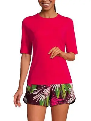 LANDS' END UPF 50 Elbow Sleeve Rash Guard Coral Ruby