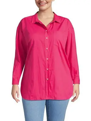 LANDS' END Cotton Voile Billowy Oversized Shirt - Hot Pink