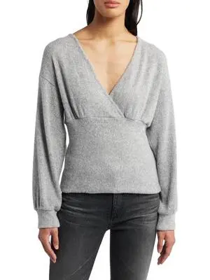 Loveappella Empire Tie Back Rib Top - Heather Gray