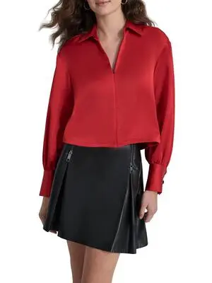 Dkny DKNY Satin Long Sleeve Top Red Light