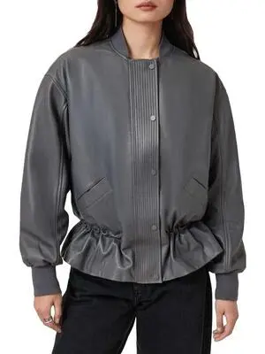 ALLSAINTS Sofi Leather Bomber Jacket - Graphite Blue