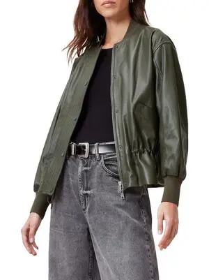 ALLSAINTS AllSaints Sofi Leather Bomber Jacket Military Green
