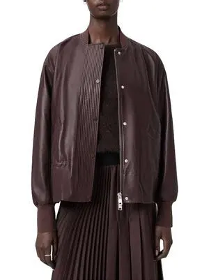 ALLSAINTS Sofi Leather Bomber Jacket - Oxblood Red