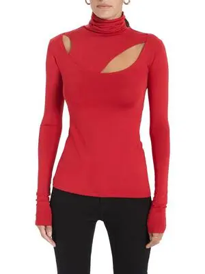 MARCELLA Dahlia Jersey Turtleneck Top - Red