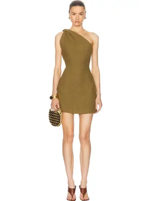 ST. AGNI Twisted Linen Mini Dress - Olive