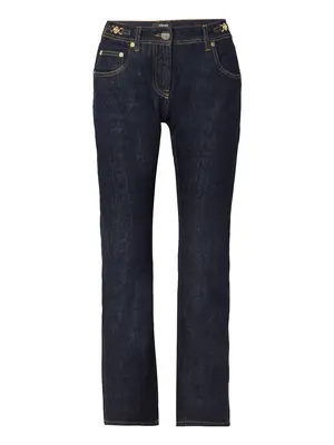 Versace Embellished Cropped Straight-leg Jeans - Blue