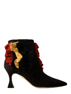 Manolo Blahnik Pompa 70 Ruffled Suede Ankle Boots - Black