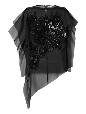 JASON WU Asymmetric Embellished Organza Top - Black
