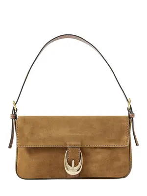 Staud Harlow Buckled Suede Shoulder Bag - Brown