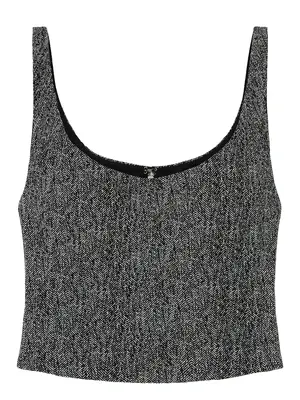 Staud Wells Cropped Herringbone Tweed Top - Gray