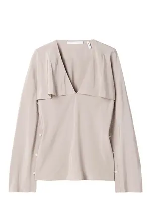 Helmut Lang Layered Draped Silk Crepe De Chine Blouse - Brown