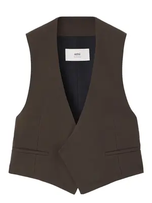 Ami Wool-twill Vest - Brown