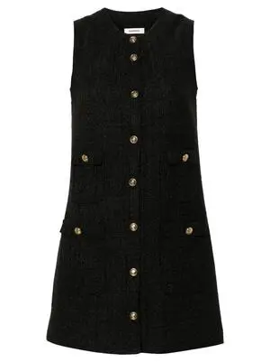 Sandro Embossed-button Tweed Mini Dress - Black