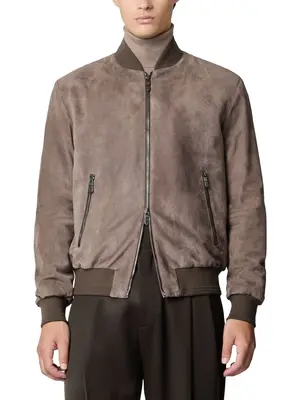 TOD'S Suede Bomber Jacket - Brown