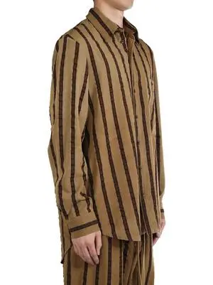 UMA WANG Striped Tab Shirt - Brown