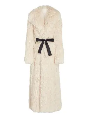 Giambattista Valli Bow-embellished Faux Fur Coat - Neutrals