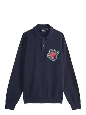 PARRA Flower Blob Knitted Polo Shirt - Midnight Blue