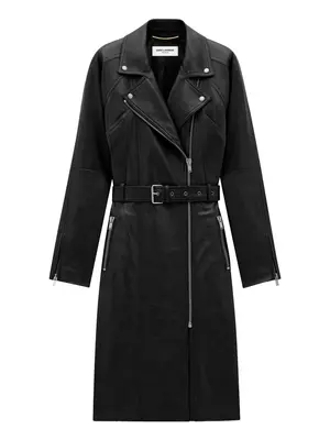 Saint Laurent Lambskin Leather Coat - Black