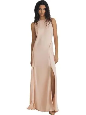 REISS Leanna Atelier Zipped Satin Maxi Dress With Virgin Wool - Pink