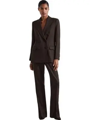 REISS Lena Atelier Double-breasted Virgin Wool-blend Suit Jacket - Chocolate