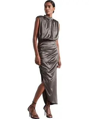 REISS Aude Atelier Silk-blend Satin Dress - Silver