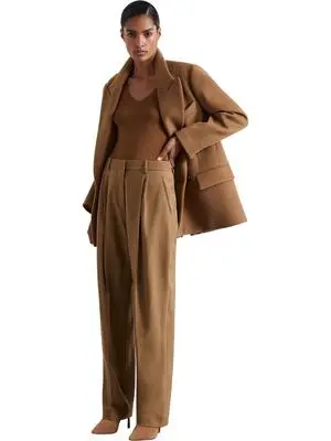 REISS Celeste Atelier Virgin Wool Tapered Trousers - Camel