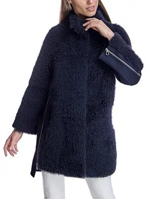 MAXIMILIAN Mixed-media Shearling Parka With Zip Trim - Navy