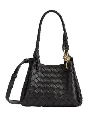 BOTTEGA  VENETA Intrecciato Leather Shoulder Bag - Black