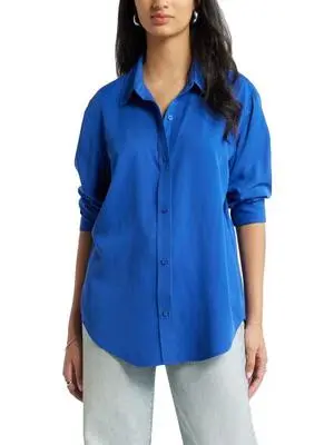 OPEN EDIT Open Edit Relaxed Fit Long Sleeve Button-Up Shirt Blue Mazarine