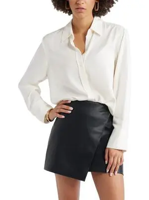 OPEN EDIT Relaxed Fit Long Sleeve Button-up Shirt - White Whisper