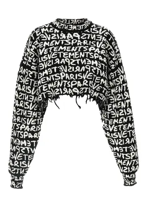 Vetements Paris Monogram Cropped Sweater - White/black