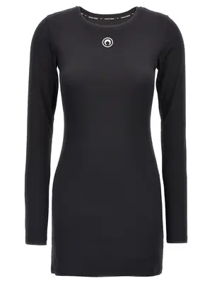 MARINE SERRE Moon Logo Ribbed Dress - Black