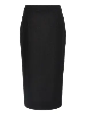 Alessandra Rich Midi Tweed Bouclé Skirt - Black