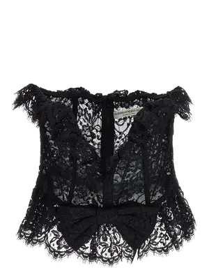 Alessandra Rich Lace Bustier Top With Bow - Black
