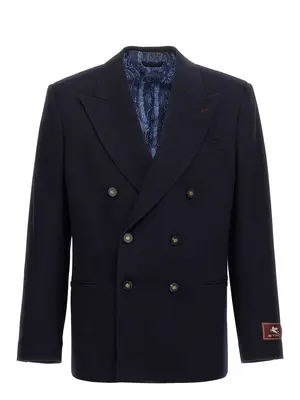 Etro Decorative Basting' Double-breasted Blazer - Blue
