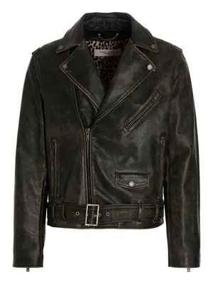 GOLDEN GOOSE Golden' Nail Leather Biker Jacket - Black