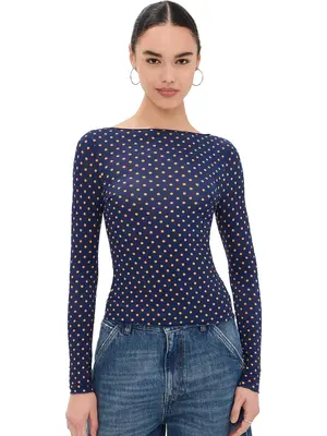 Miaou Amelia Top - Blue Polka Dots