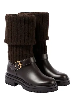 GIANVITO ROSSI Thurso Leather-trimmed Biker Boots - Brown