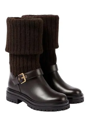 GIANVITO ROSSI Thurso Leather-trimmed Biker Boots - Brown
