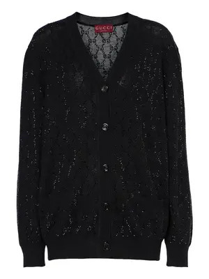 Gucci Gg Crystal Wool Cardigan - Black