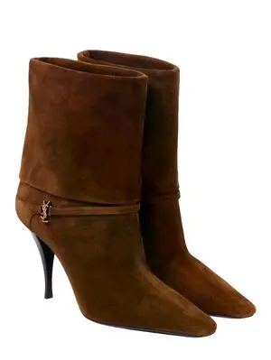 Saint Laurent Niki 90 Suede Ankle Boots - Brown