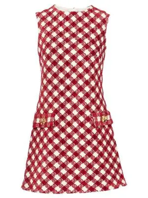 Oscar De La Renta Checked Chenille Tweed Mini Dress - Red