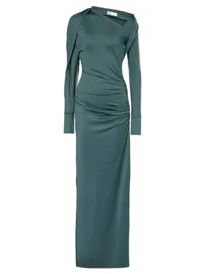 Victoria Beckham Ruched Asymmetric Gown - Green