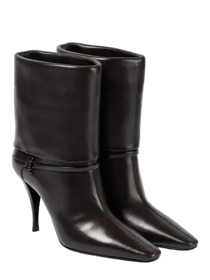 Saint Laurent Niki 90 Leather Booties - Brown